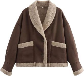 Lazutom Veste en daim synth&eacute;tique pour femme avec doublure Sherpa &agrave; revers boutonn&eacute;, manteau polaire chaud pour lhiver, caf&eacute;, L