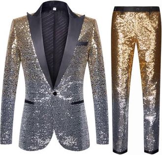 Generic Blazer &agrave; paillettes brillantes pour homme - Ensemble deux pi&egrave;ces - Blazers crant&eacute;s d&eacute;contract&eacute;s et intelligents - Un bouton - Coupe r&eacute;guli&egrave;re - Change