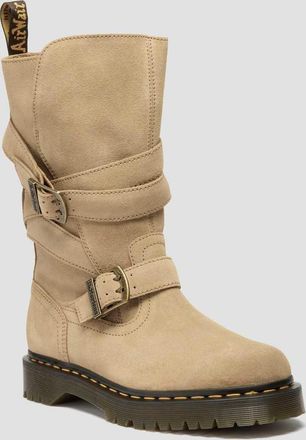 Dr. Martens Anistone Two Strap Wildleder Biker Stiefel in Br&auml;unen, Gr&ouml;&szlig;e: 36