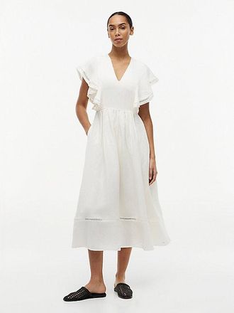 Tommy Hilfiger Robe midi en lin m&eacute;lang&eacute; manches &agrave; volants