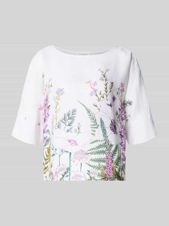 Christian Berg Leinenbluse mit Halbarm und platziertem Blumenprint