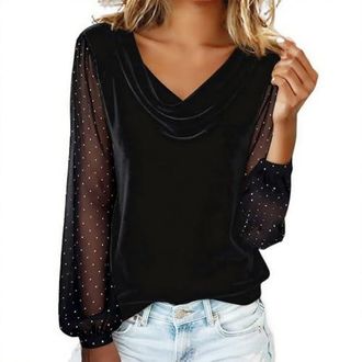 Generic Haut en velours pour femme - &Eacute;l&eacute;gant et transparent - Manches longues - Col b&eacute;nitier - Chemisier en velours - Chemisier en velours - Tenue de printemp