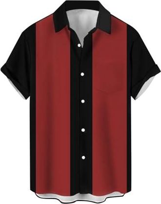 Generic DENGJIAMY Chemise hawa&iuml;enne &agrave; manches courtes pour homme, t-shirt ray&eacute; vertical, v&ecirc;tements d&eacute;contract&eacute;s pour les vacances, chemise boutonn&eacute;e, grande t