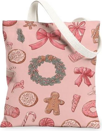 Generic Sacs fourre-tout en toile motif biscuits de No&euml;l, sacs r&eacute;utilisables, vintage, l&eacute;gers, lavables, p&ecirc;che, 13x15 Inch