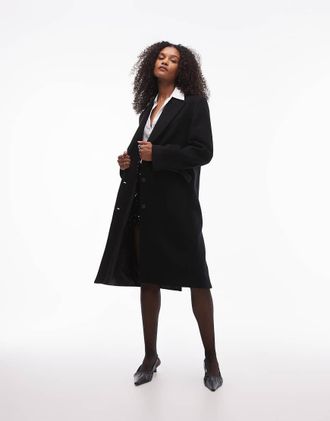 & Other Stories Manteau mi-long en laine &agrave; boutonnage simple avec poches &agrave; rabat - Noir