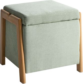 Beliani Pouf Hocker mit Stauraum Stoff hellgr&uuml;n quadratisch 40x40 cm Polsterhocker 44 cm hoch Edland