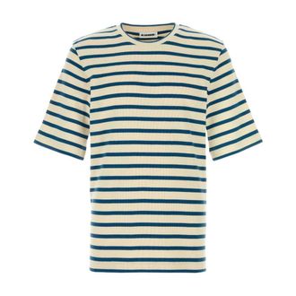 Jil Sander Gestreiftes Baumwoll-T-Shirt - - Tops - Herren - Beige - S