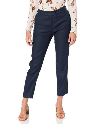 Brax Damen Stijl Maron linnen broek Hose, Indigo, 34W / 32L EU