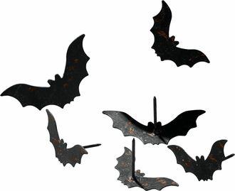 Loberon Deko-Pin 6er Set Blenoir - Fledermaus-Motiv - Patinierte Oberfläche - Müheloses Einstecken - Halloween - Dekoration - Eisen, antikschwarz