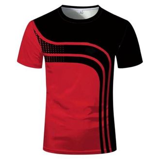 Generic T-shirt pour homme avec motif blocs de couleur, col rond, manches courtes, haut d&eacute;contract&eacute;, rouge, XXL