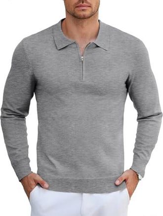 Coofandy Jersey de Punto Con Cuello de Polo Para Hombre, Jersey ligero de Invierno, Jersey ajustado Con Cremallera, Gris S