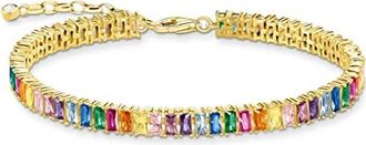 Thomas Sabo A2030-996-7-L19V Bracelet de tennis pour femme en argent sterling 925 plaqué or jaune 750 avec pierres multicolores Longueur 16-19 cm, 16-19 cm, Argen