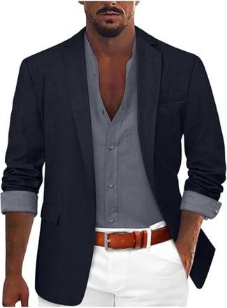 Generic Vestes de costume l&eacute;g&egrave;res pour homme, blazer d&eacute;contract&eacute;, coupe ajust&eacute;e, manteaux de sport &agrave; un bouton, bleu marine, XXL