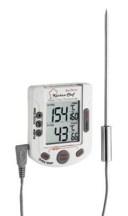 TFA Dostmann Küchen-Chef Duo-Therm Digitales Bratenthermometer Ofenthermometer, 14.1503, Kerntemperaturkontrolle, Fleischthermometer, Temperaturfühler, inkl Timer,