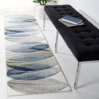 Safavieh Modern Teppich für Wohnzimmer, Esszimmer, Schlafzimmer - Hollywood Collection, Kurzer Flor, Elfenbein und Blaugrün, 69 X 244 cm