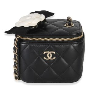 Chanel Quilted Lambskin Camellia Bow Chain Mini Vanity Case