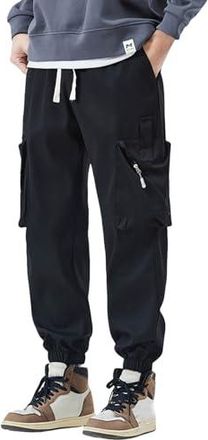 Generic Pantalon de jogging &agrave; coupe droite pour homme pour sortir et se d&eacute;placer au quotidien, l&eacute;ger, taille &eacute;lastique, pantalon tendance et confortable, Noir