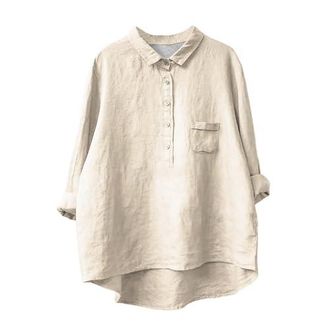 Generic Chemise pour Femmes Coton Et Lin Chic Casual Chemises D&eacute;t&eacute; Manche Longue &Agrave; Col V Loose Hauts Leger Comfy Tuniques &Agrave; La Mode Coton Et Lin Grande Taille