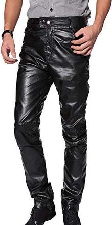 LaoZanA Hommes Pantalon en Simili-Cuir Casual Pantalon en Cuir Faux Moto Pantalon Noir M