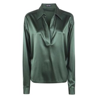 Tom Ford Stretch Seidensatin-Polohemd - - Blouses & Shirts - Damen - Gr&uuml;n - M