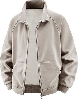 Generic Veste dhiver à capuche en coton pour homme - Manches longues - Couleur unie - Fermeture éclair - Col à revers - Manteau décontracté tendance, abricot,