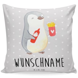 Mr. & Mrs. Panda Kopfkissen Pinguin Pommes - Personalisierte Geschenke, Personalisiert, Jahrestag, Hochzeitstag, Geschenk f&uuml;r Freundin, Name, Wunschname, Kissen, Fraue