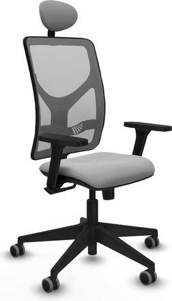 Piqueras y Crespo Hellgrauer Stuhl mit 3D-Armlehnen, h&ouml;henverstellbarer Lendenwirbelst&uuml;tze und festem Kopfteil, ausgestattet mit 3-fach verstellbarer R&uuml;ckenlehne und Sc
