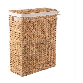 Calicosy Panier &agrave; linge &eacute;troit avec couvercle en jacinthe deau L21 cm - MAYA