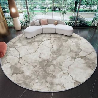 Generic Tapis Rond 100 cm - Lavable en Machine - Abricot Gris Clair Tapis de Sol antid&eacute;rapant - Motif Style Vintage Vieilli craquel&eacute; Motif marbre - pour Chamb