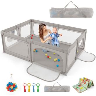 Costway Costway - Parc pour B&eacute;b&eacute; avec 50 Balles Oc&eacute;aniques, Cl&ocirc;ture pour Tout-Petits avec Maille Respirante, Centre dActivit&eacute;s avec Base Antid&eacute;rapante et