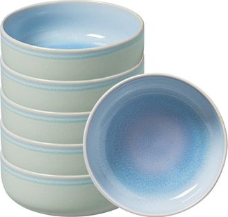 Villeroy & Boch like. by Crafted Blueberry Bol 6er Set, 16 cm, Müslischale mit Reaktivglasur, Premium Porzellan, Türkis, 19-5169-1900