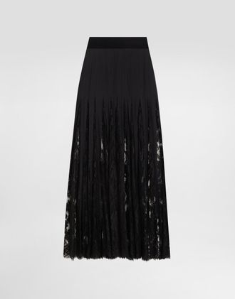 Dolce & Gabbana Longuette-rock Aus Charmeuse Mit Einsätzen Aus Chantilly-spitze - Frau Röcke Schwarz Seide 38