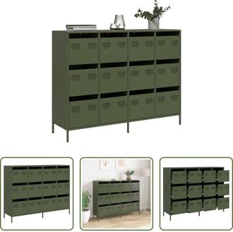 vidaXL Schrank - Sideboard Olivgr&uuml;n 135x39x103,5 cm Kaltgewalzter Stahl