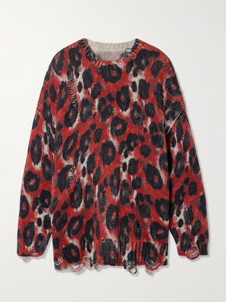 R13 Pullover Aus Baumwolle Mit Leopardenprint In Distressed-optik - Mehrfarbig