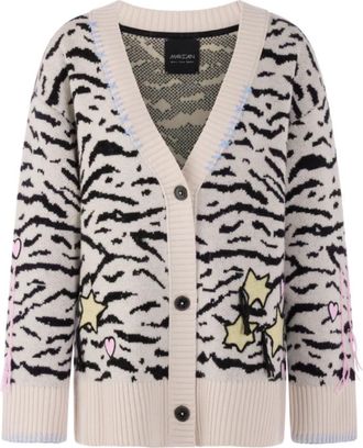Marc Cain Langer Cardigan mit Animal-Print - - Knitwear - Damen - Wei&szlig; - XL