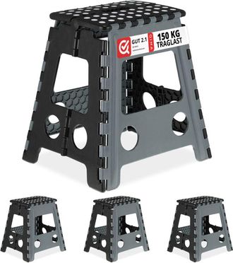 Relaxdays Relaxdays Klapphocker faltbar, 4er Set, Camping Hocker, Badhocker, bis 150 kg, Kunststoff, HBT 39x39x32 cm, grau/schwarz