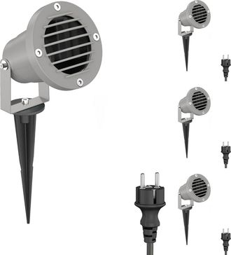 LEDs Com 4 Stück Gartenstrahler DUK, Gitter, mit Erdspieß für außen, IP65, Stecker, grau, 1 x GU10 max. 15W
