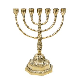 NKlaus 7- armig Leuchter Menorah Messing Handarbeit für Kerzen bis Ø 1,5cm Kerzenständer 23cm hoch 10204