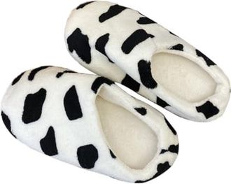 Hemobllo Pantoufles Vache Noires et Blanches Chaudes et Douillettes pour Intérieur Antidérapantes et Confortables pour Femmes et Étudiants Chaussures Intérieur
