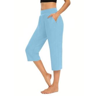 Generic Pantalon de pyjama femme 3/4 grandes tailles : leggings capri femmes avec poches pantalon de sommeil taille haute pantalon de yoga hiver capri pantalo
