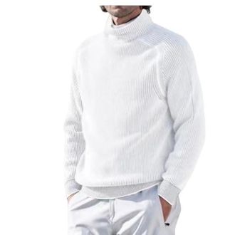Generic Pull simple et tendance &agrave; col haut, d&eacute;contract&eacute; et confortable, mode dhiver, pull c&ocirc;tel&eacute; &agrave; manches longues pour homme, blanc, XXL