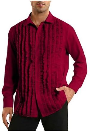 Generic Steampunk Chemise médiévale à volants, pour homme, style Renaissance, en lin, manches longues, style médiéval, avec lacets, col montant, gothique, ste