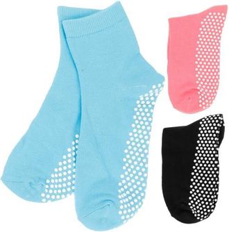 Minkissy 3 paires Chaussettes de Trampoline Antid&eacute;rapantes Coton pour Femmes Respirantes et Confortables Lot de Noir Bleu Rose pour Yoga et Sport