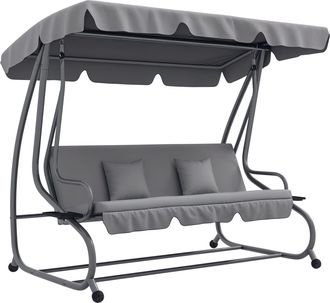 OUTSUNNY Hollywoodschaukel mit Liegefunktion, 3-Sitzer Gartenschaukel mit Verstellbarem Dach, Seitenklapptisch, wasserabweisender Schaukelbank belastbar bis 34