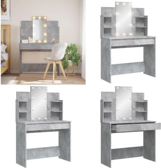 vidaXL Vidaxl - Schminktisch mit LED-Leuchten Betongrau 96x40x142 cm - Schminktisch - Kosmetikschrank - led Beleuchtung - Badezimmermöbel - Grau - Home &