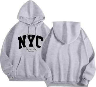 Generic Sweat &agrave; capuche New York pour femme, confortable, lettre fine avec capuche, pull &agrave; capuche graphique mignon, coupe ample, d&eacute;contract&eacute;, tendance, style