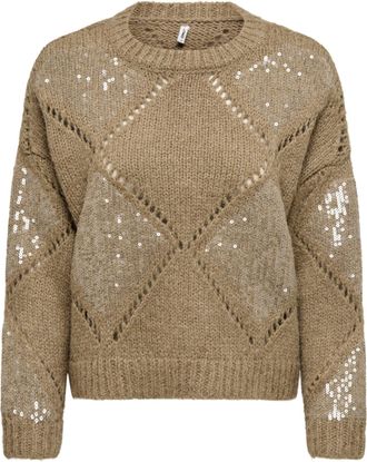 Only Damen Onlkansas Life Ls Sequins O-Neck KNT, Tannin, M