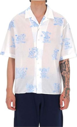 Kenzo Homme, Chemises, Blanc, Taille: S Camicia mezza manica in cotone cartoon hawaiaan