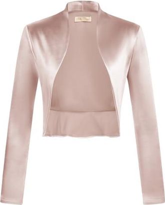 Belle Poque Boléro vintage en satin à manches longues ouvert sur le devant avec ourlet froncé pour femme, rose, XXL