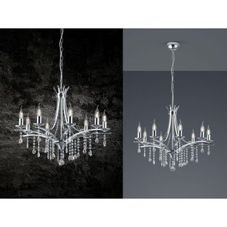 Trio Kronleuchter L&uuml;ster LUCERNA Silber mit Kristallbehang, 8-flammig &Oslash; 68cm
